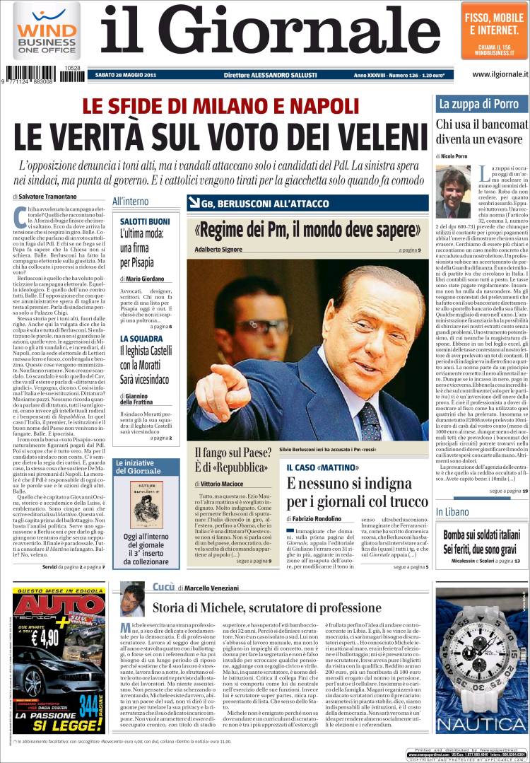 Le prime pagine di sabato 28 maggio 2011 - Il Post