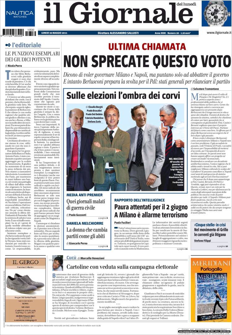 Le prime pagine di lunedì 30 maggio 2011 - Il Post