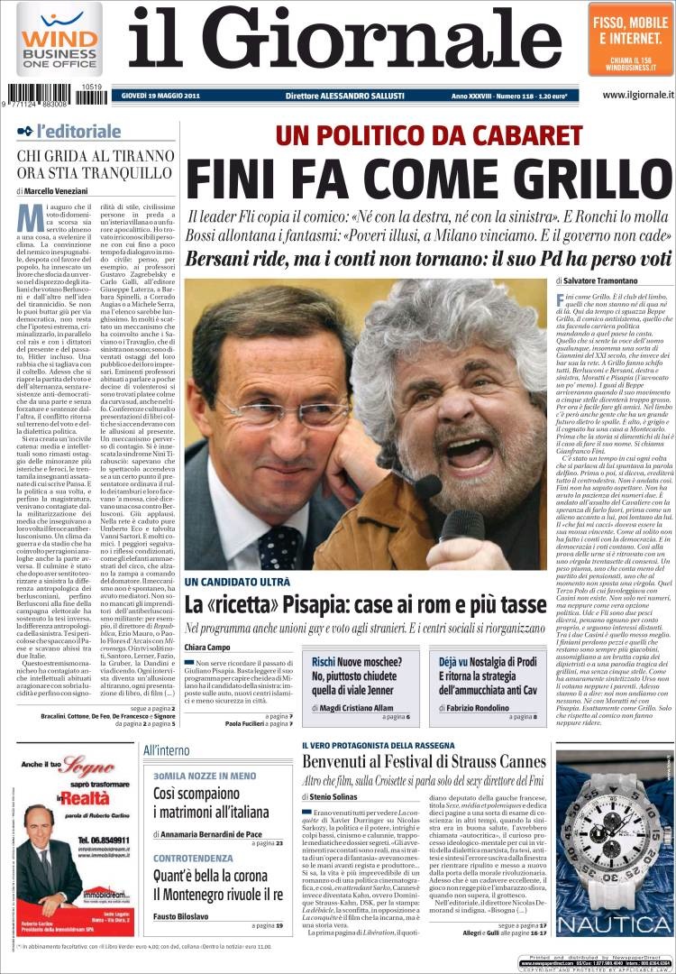 Le prime pagine di giovedì 19 maggio 2011 - Il Post