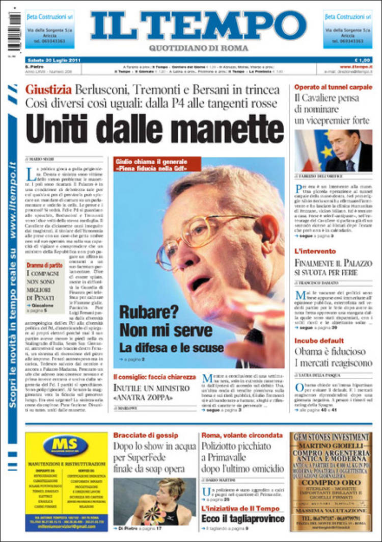 Le prime pagine di sabato 30 luglio 2011 - Il Post