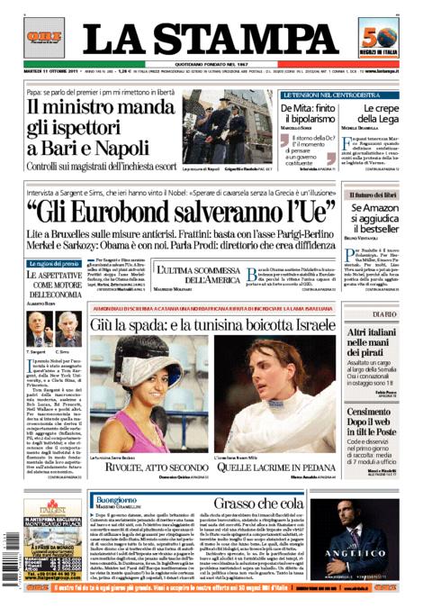 Le prime pagine di martedì 11 ottobre 2011 - Il Post