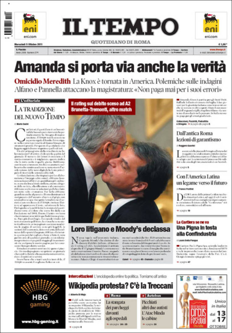 Le prime pagine di mercoledì 5 ottobre 2011 - Il Post