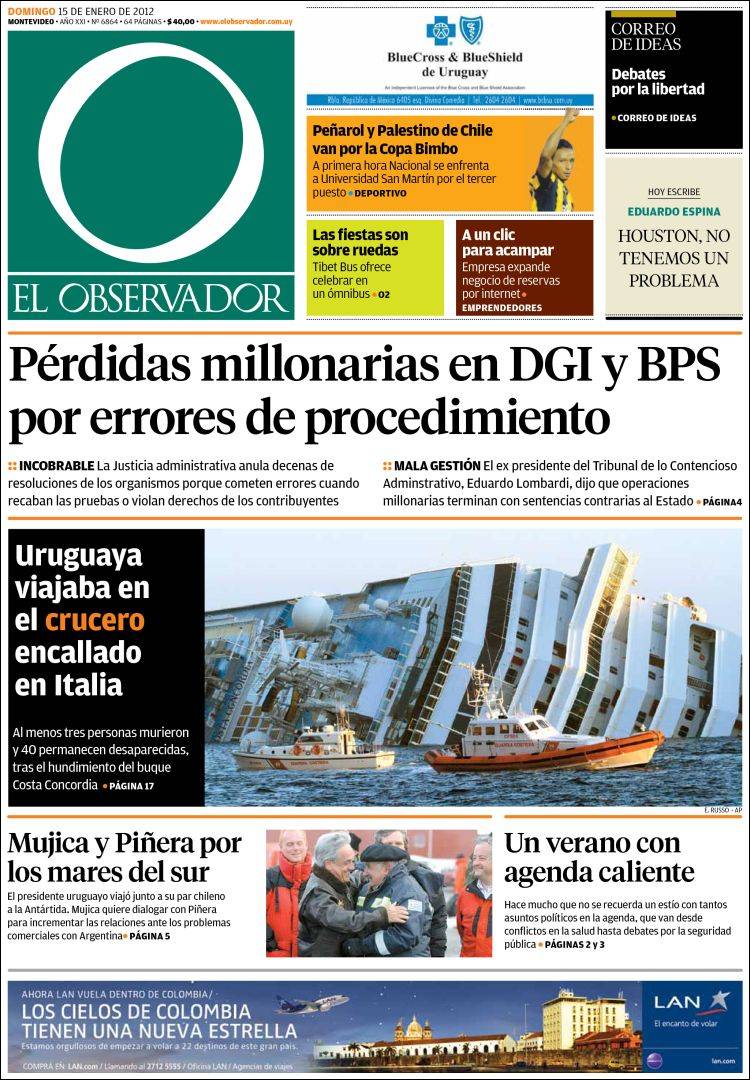 Le prime pagine di tutto il mondo sulla Costa Concordia - Il Post