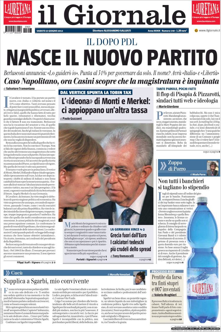 Le prime pagine di sabato 23 giugno 2012 - Il Post