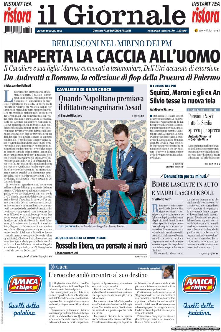 Le prime pagine di giovedì 19 luglio 2012 - Il Post
