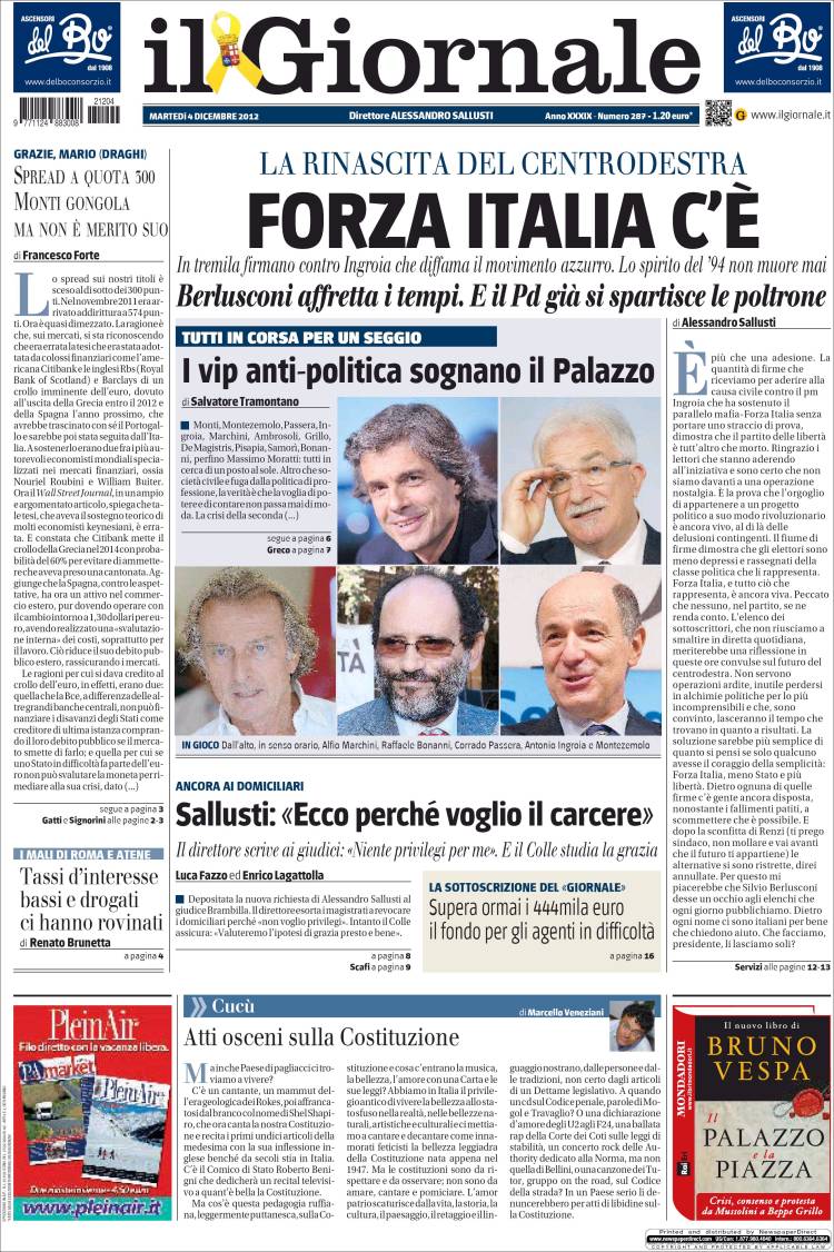 Le prime pagine di martedì 4 dicembre 2012 - Il Post