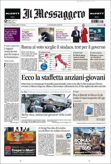Le prime pagine di domenica 26 maggio 2013 - Il Post