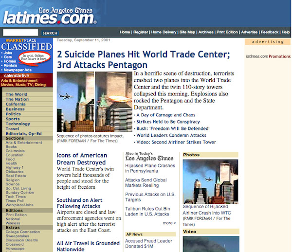 Le homepage statunitensi l'11 settembre 2001 - Il Post