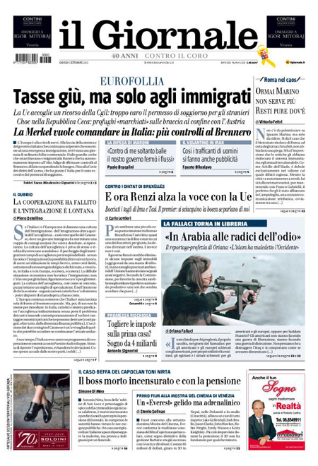 Le prime pagine di giovedì 3 settembre 2015 - Il Post