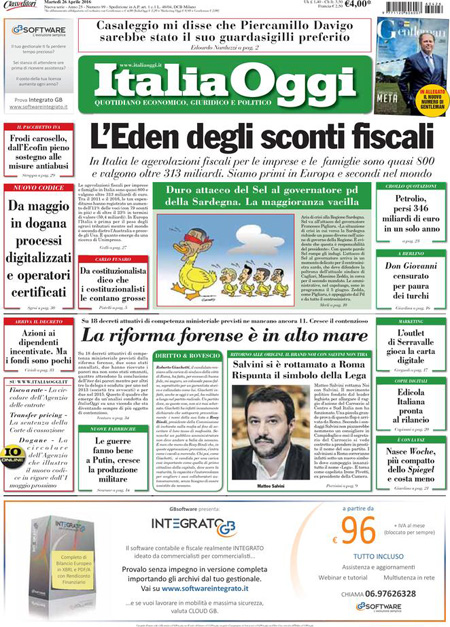 Le prime pagine di martedì 26 aprile 2016 - Il Post