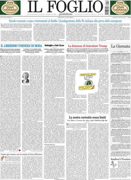Le prime pagine di giovedì 19 gennaio 2017 - Il Post