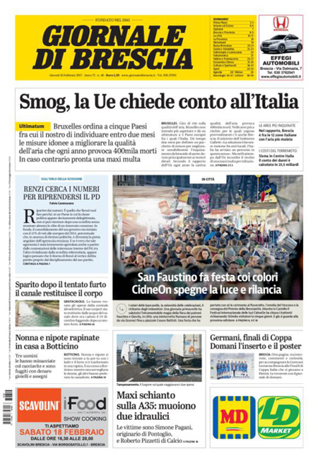 Le prime pagine di giovedì 16 febbraio 2017 - Il Post