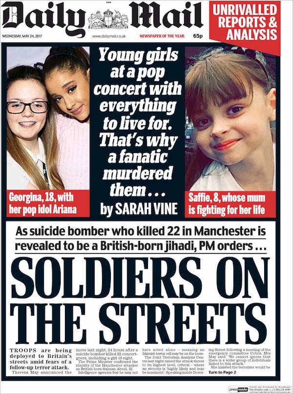 Le prime pagine internazionali sull'attentato di Manchester - Il Post