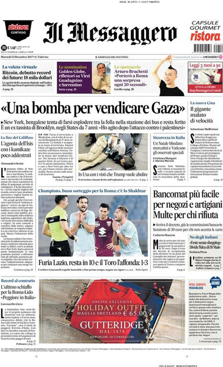 Le prime pagine di martedì 12 dicembre 2017 - Il Post
