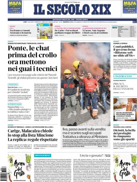 Le prime pagine di giovedì 6 settembre 2018 - Il Post