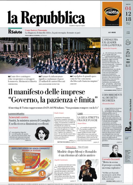 Le prime pagine di martedì 4 dicembre 2018 - Il Post