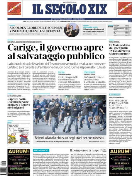 Le prime pagine di martedì 8 gennaio 2019 - Il Post