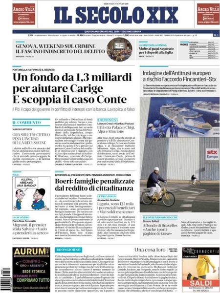 Le prime pagine di mercoledì 9 gennaio 2019 - Il Post