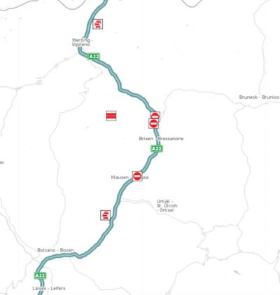 L’autostrada A22 è chiusa in direzione nord tra Chiusa e Dogana del ...