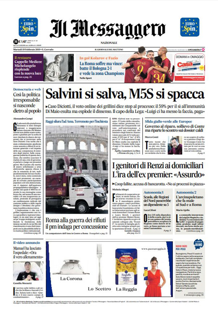 Le prime pagine di martedì 19 febbraio 2019 - Il Post