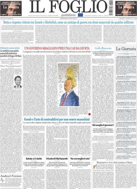 Le prime pagine di martedì 27 agosto 2019 - Il Post