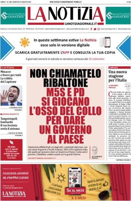 Le prime pagine di martedì 27 agosto 2019 - Il Post