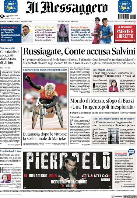 Le prime pagine di giovedì 24 ottobre 2019 - Il Post