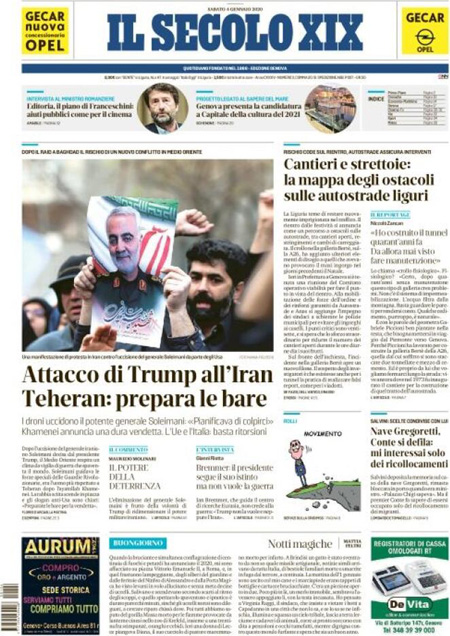 Le prime pagine di sabato 4 gennaio 2020 - Il Post