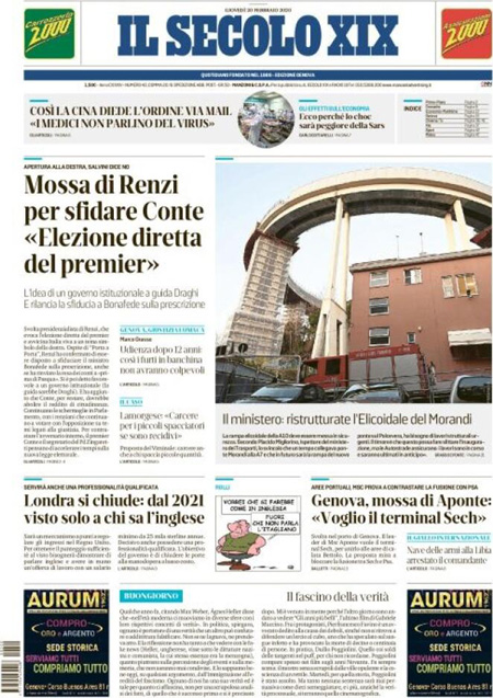 Le prime pagine di giovedì 20 febbraio 2020 - Il Post