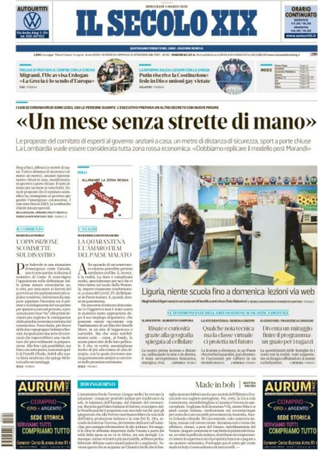 Le prime pagine di mercoledì 4 marzo 2020 - Il Post