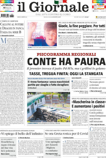 Le prime pagine di giovedì 20 agosto 2020 - Il Post