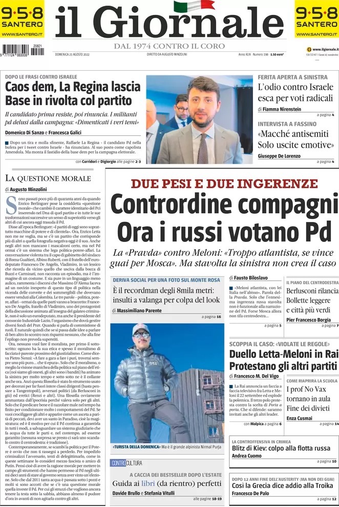 Le prime pagine di domenica 21 agosto 2022 - Il Post